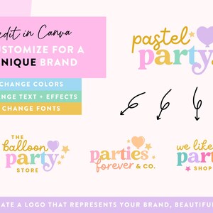 Pastel Party Logo Template - Canva Editable Logo Design With Balloons ...