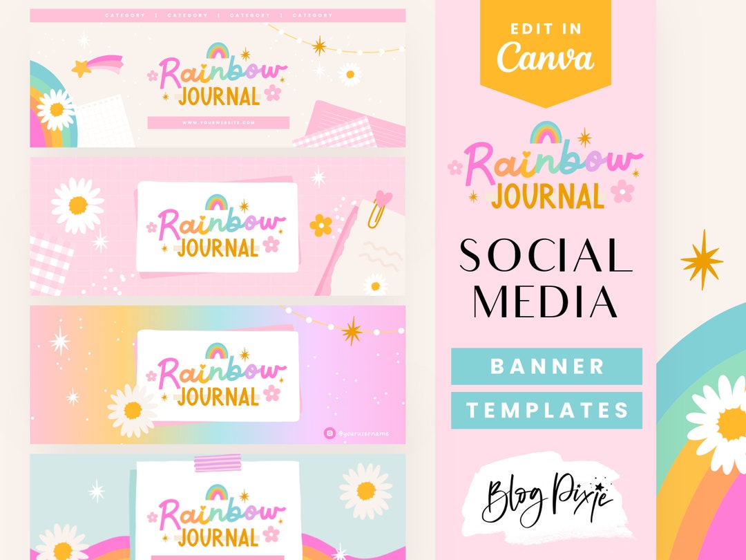 Rainbow Social Media Banner Templates Canva - Rainbow Facebook Cover ...