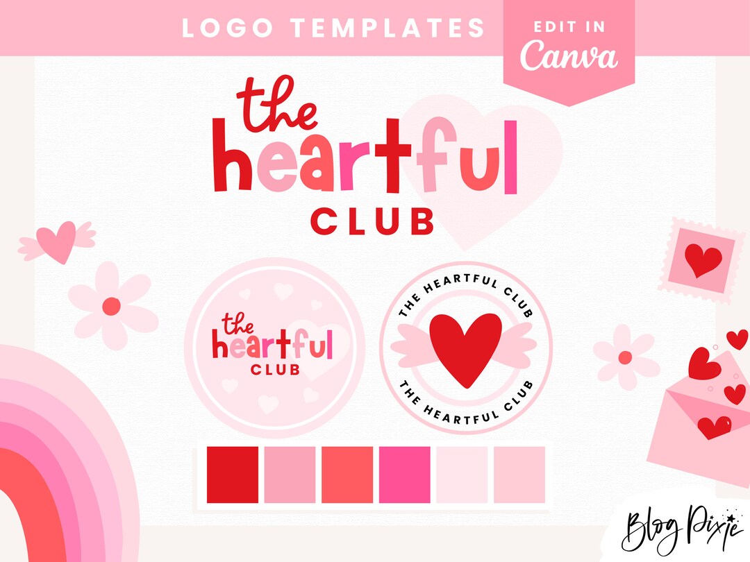 Heart Logo Design Editable Canva Pink Red Logo With Hearts Small ...