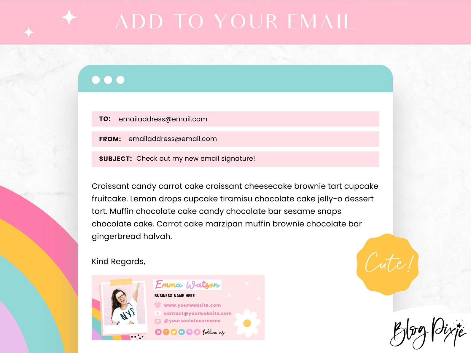 Rainbow Email Signature Template Canva Small Business Email Design ...
