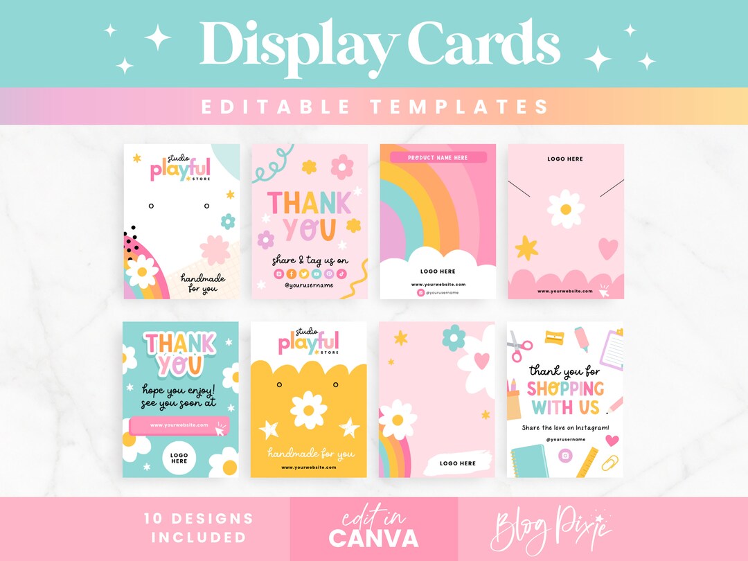Rainbow Display Card Template Canva Jewelry Display Card Hair Clip ...