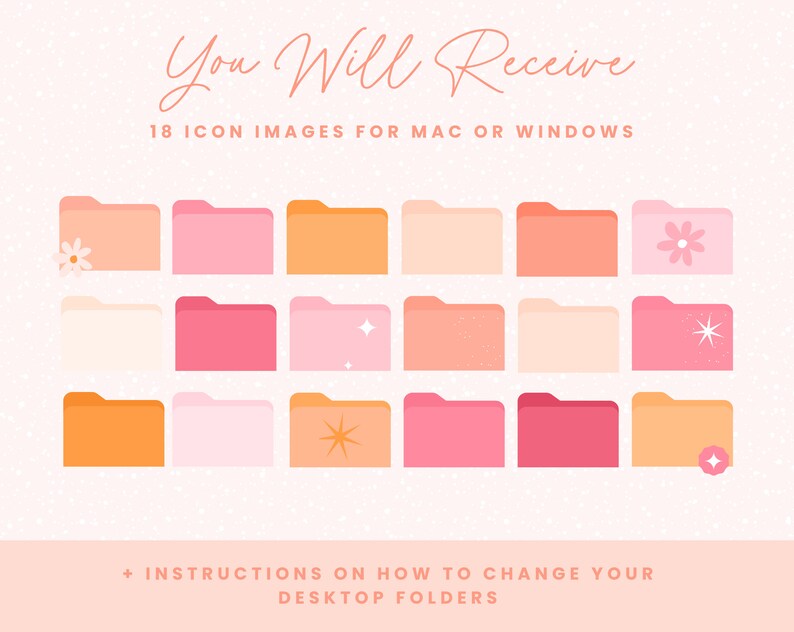 Desktop Folder Icons Pink Peach - Cute Aesthetic Mac Desktop - PC ...