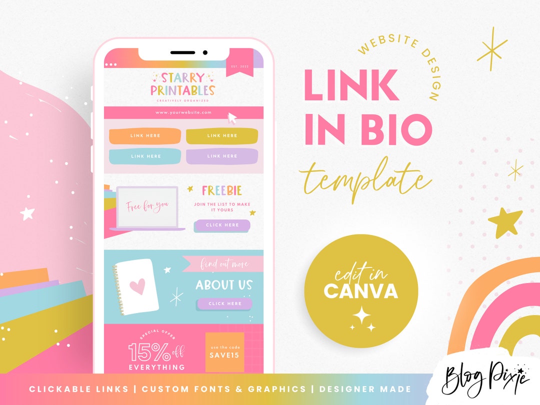 Rainbow Links Website Template Canva - Link in Bio Website - Instagram ...