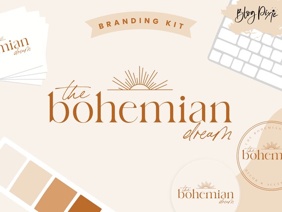 Boho Logo Design Bohemian Branding Watermark Logo - Etsy