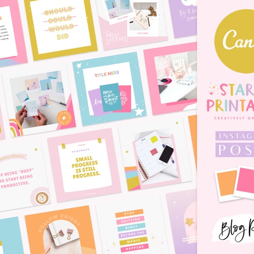 Instagram Post Templates Canva Pastel Rainbow Pink Instagram - Etsy