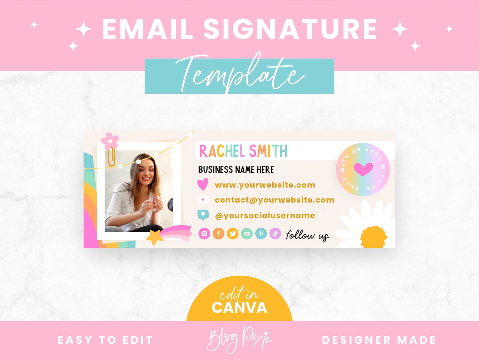 Email Signature Template Canva Rainbow Branding Small Business Email ...