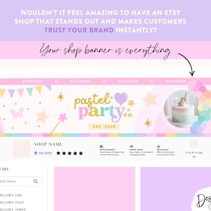 Pastel Party Etsy Banner Templates - Canva Editable Shop Banners for ...