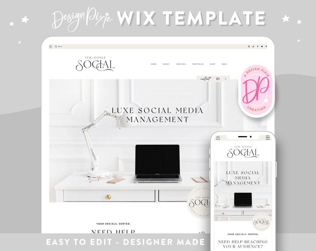 Minimal White Wix Website Template - Social Media Manager - Modern ...