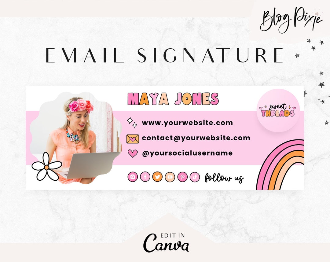 Pink Retro Email Signature Template Canva Small Business Email Design ...