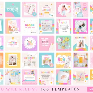 Rainbow Instagram Post Templates Canva - Positive Quotes for Instagram ...