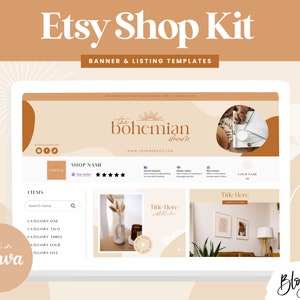 Etsy Shop Banners Boho Etsy Banner Kit Canva Templates Etsy Store ...
