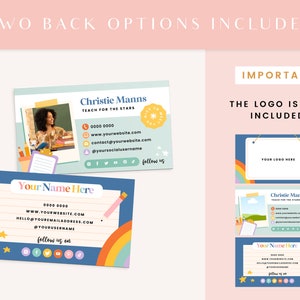 Teacher Business Card Template - Canva Business Card - Rainbow Branding ...