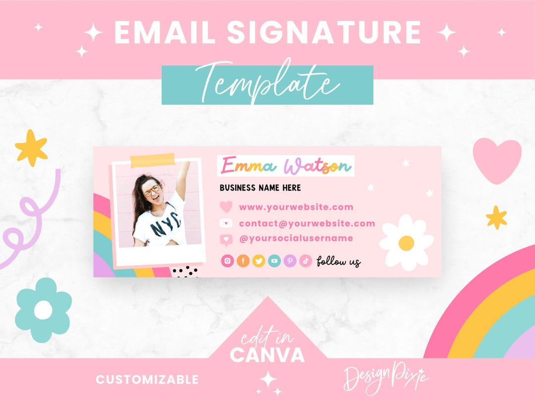 Rainbow Email Signature Template Canva - Small Business Email Design ...