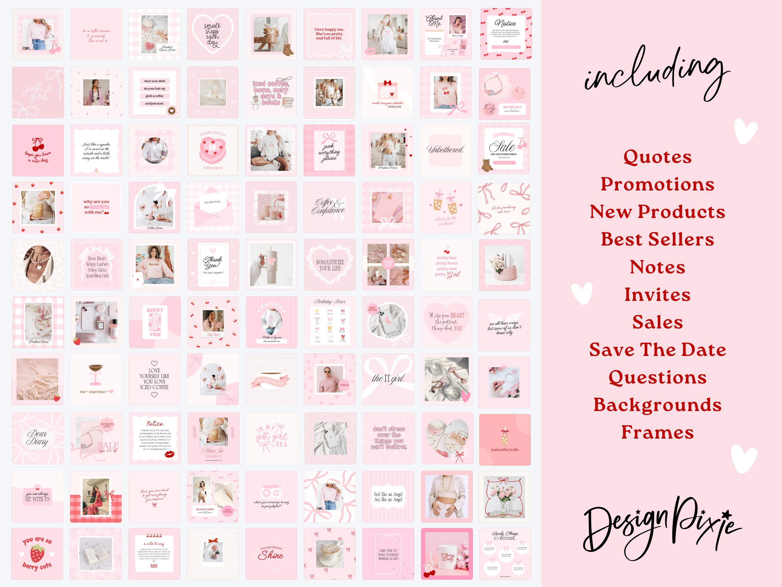 Girly Pink Instagram Post Templates - Coquette Aesthetic Canva ...