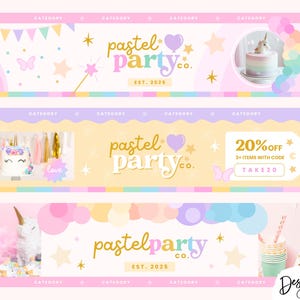 Pastel Party Etsy Banner Templates - Canva Editable Shop Banners for ...