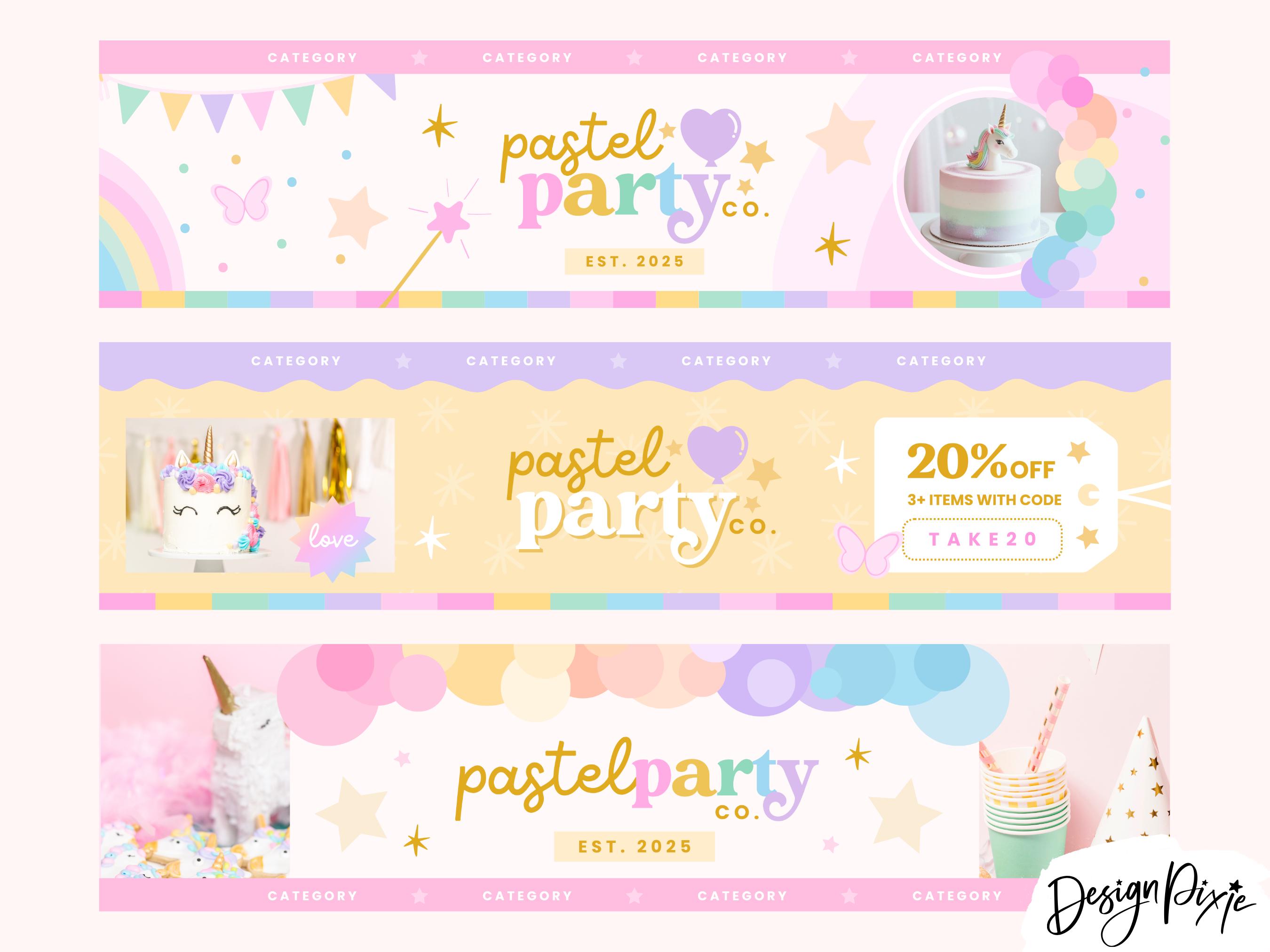 Pastel Party Etsy Banner Templates - Canva Editable Shop Banners for ...