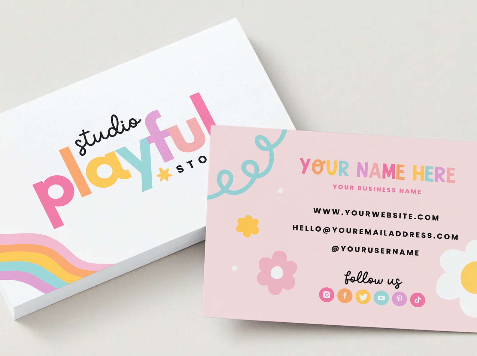 Cute Business Card Template Rainbow - Canva Business Card Design ...