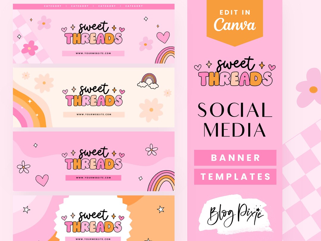 Pink Retro Facebook Banner Template Canva - Hot Pink Social Media ...