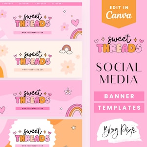 Pink Retro Facebook Banner Template Canva - Hot Pink Social Media ...