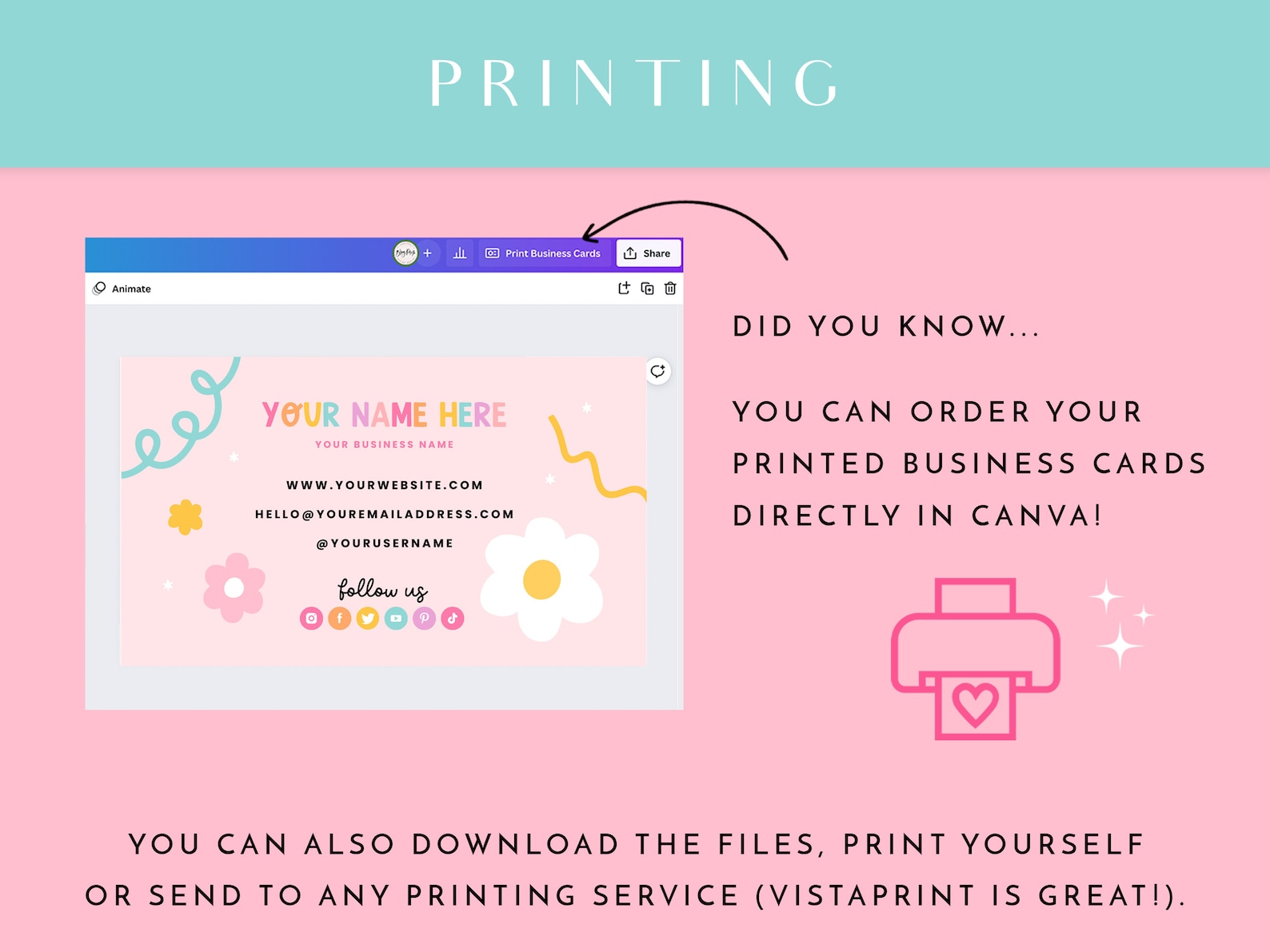 Cute Business Card Template Rainbow Canva Business Card Design Editable ...