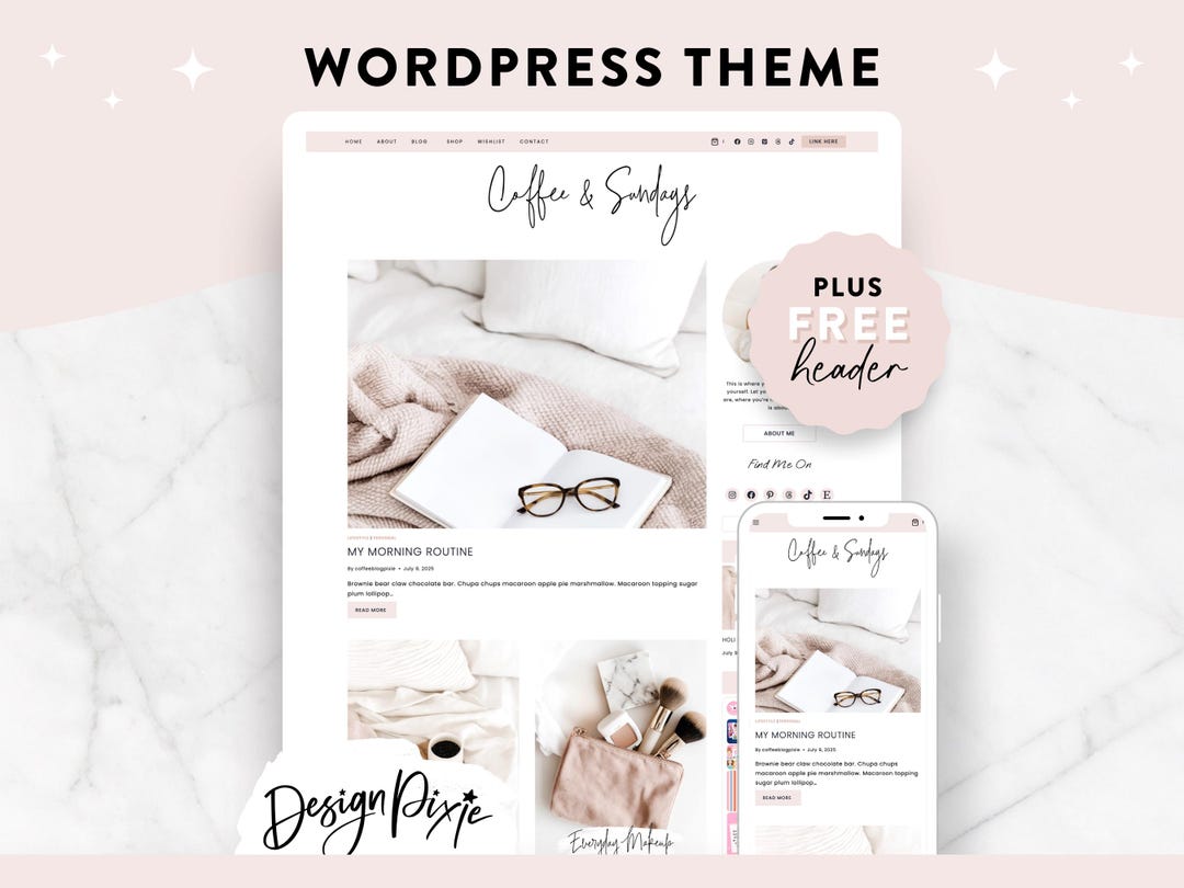 Wordpress Blog Theme - Feminine Theme for Bloggers - Pink Lifestyle ...