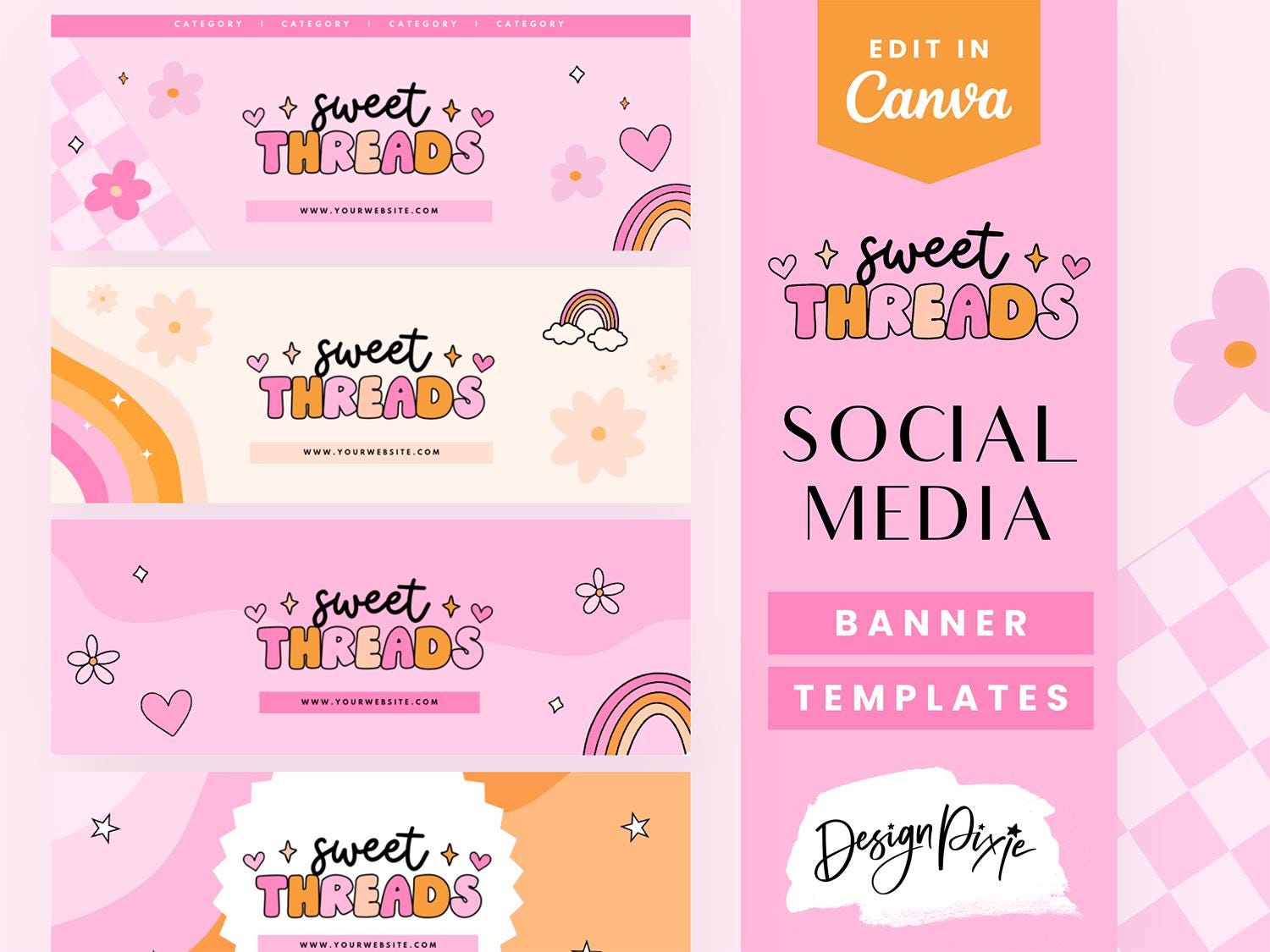 Pink Retro Facebook Banner Template Canva - Hot Pink Social Media ...