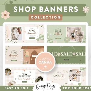 Cottagecore Shopify Banner Templates Canva - Sage Green Store Banner ...