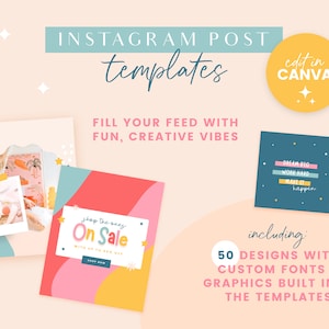 Fun Instagram Post Templates Canva - Social Media Posts - Rainbow ...