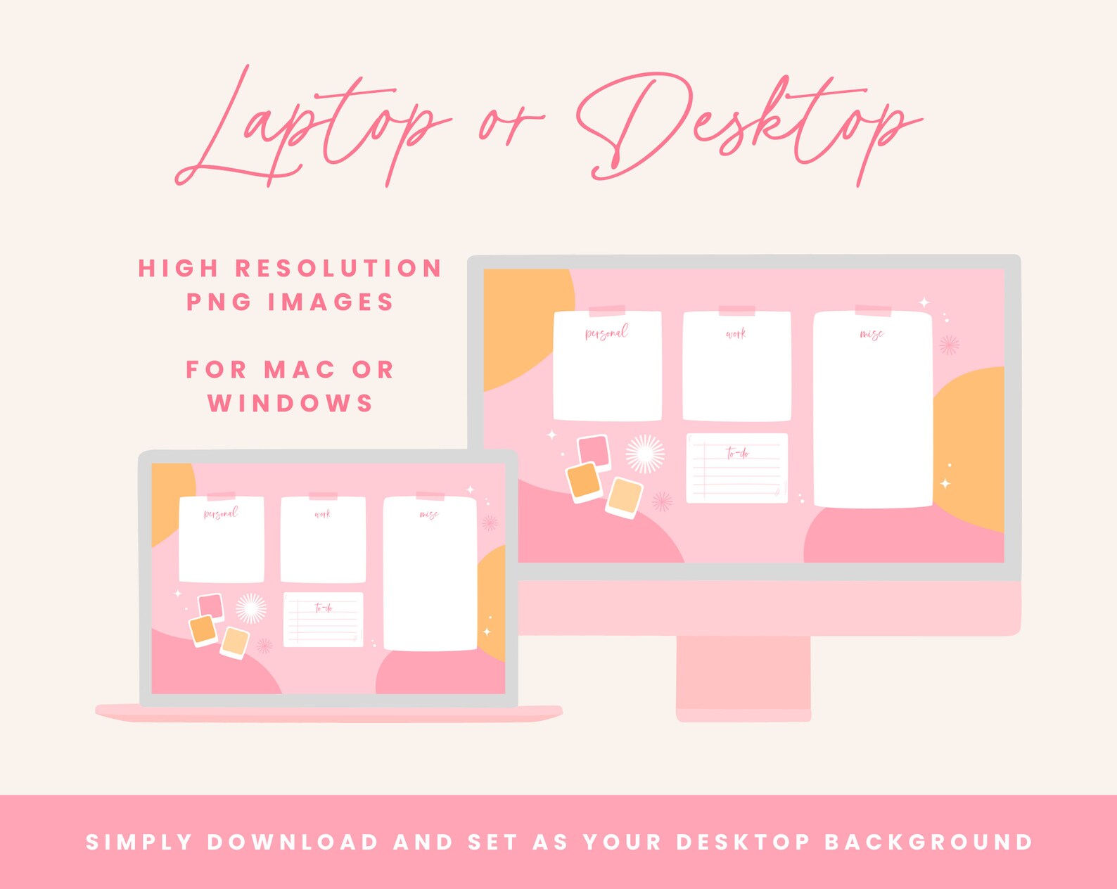 Desktop Organizer Wallpaper Pink Desktop Background Cute - Etsy