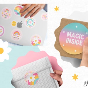 Rainbow Sticker Template Canva Thank You Sticker Templates Circle ...