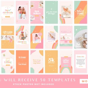 Pastel Rainbow Instagram Story Templates Editable Canva Quotes for ...