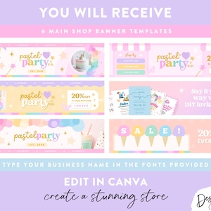 Pastel Party Etsy Banner Templates - Canva Editable Shop Banners for ...