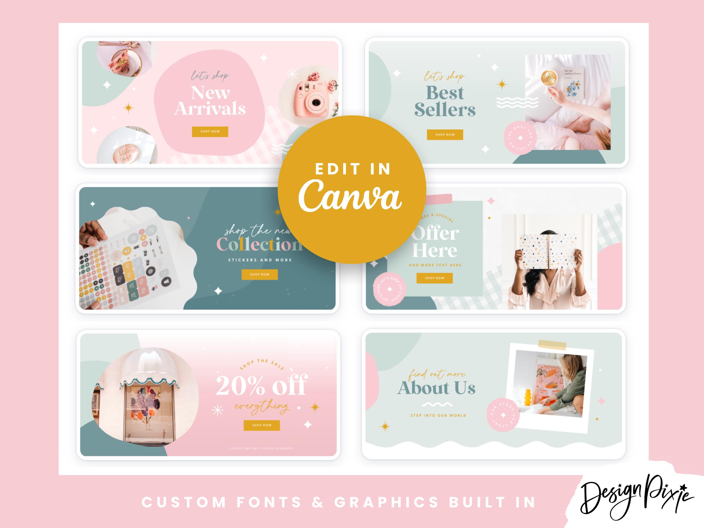 Pastel Shop Banners Canva - Shopify Banner Templates - Shopify Store ...