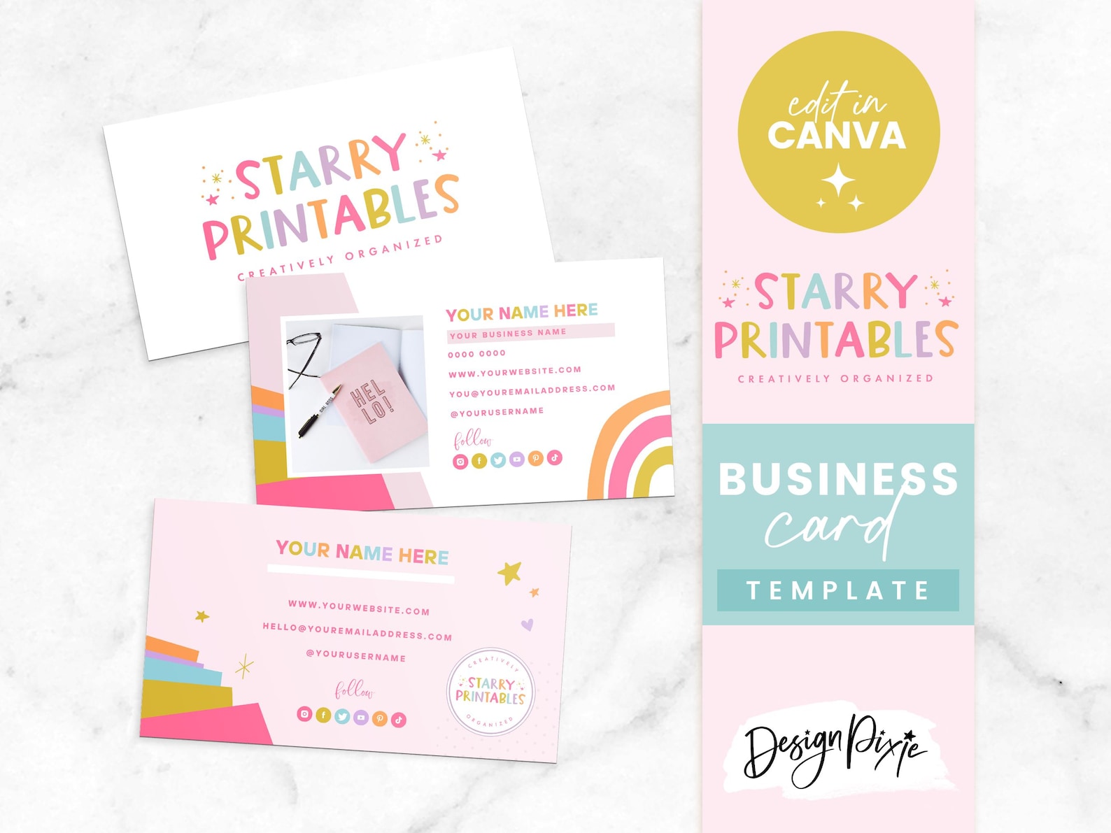 Business Card Template - Rainbow Branding - Canva Business Card Design ...