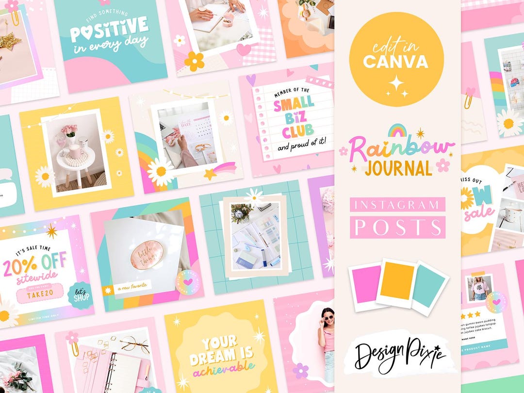 Rainbow Instagram Post Templates Canva Positive Quotes for Instagram ...