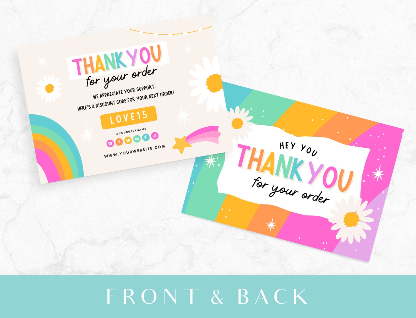 Rainbow Thank You Card Template - Canva Order Card - Rainbow Branding ...