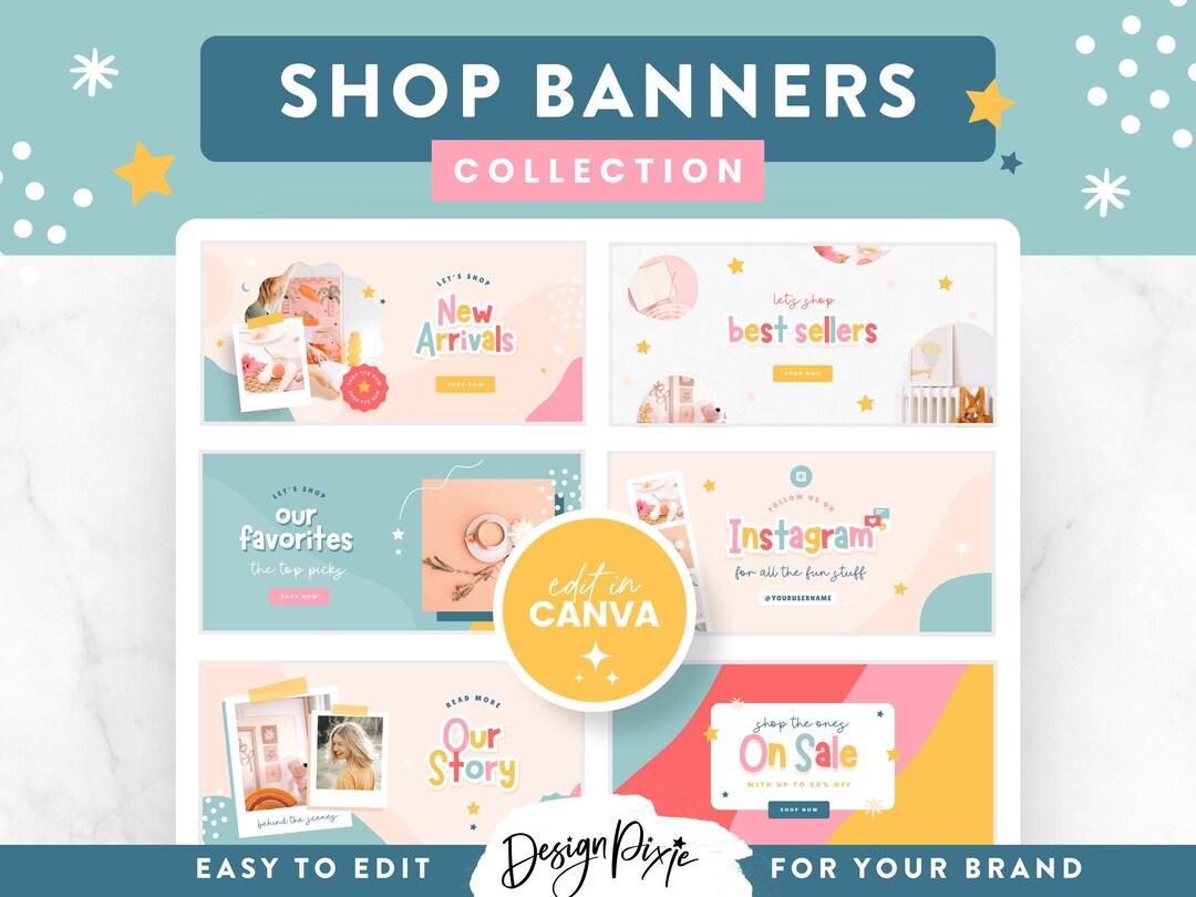 Fun Shopify Banner Templates Canva - Shopify Store Banners - Rainbow ...