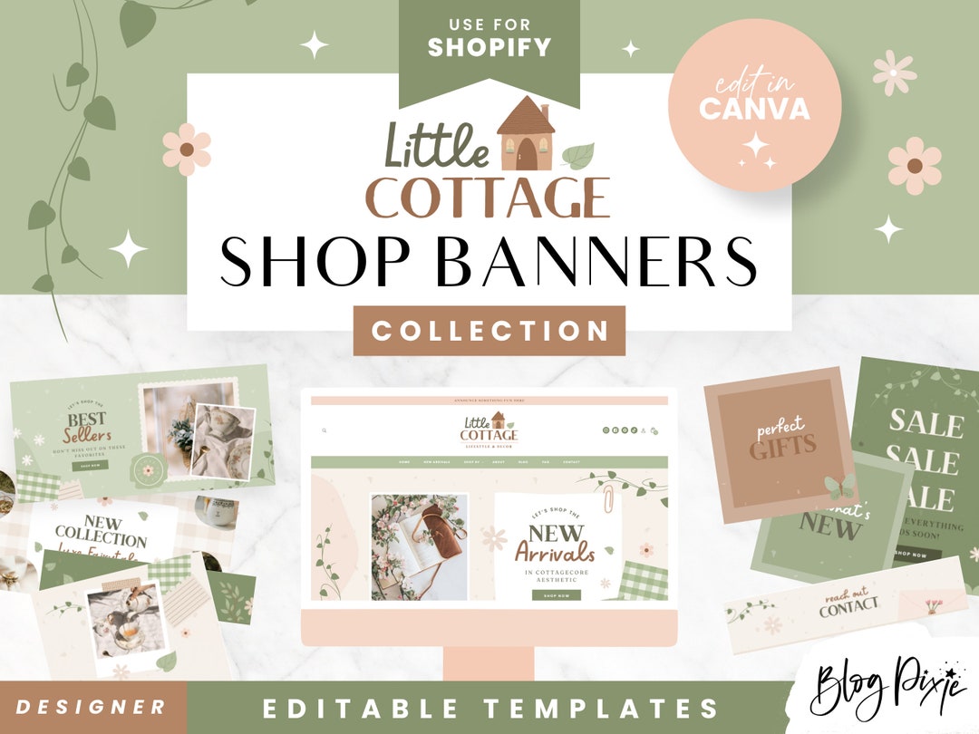 Cottagecore Shopify Banner Templates Canva Sage Green Store Banner ...