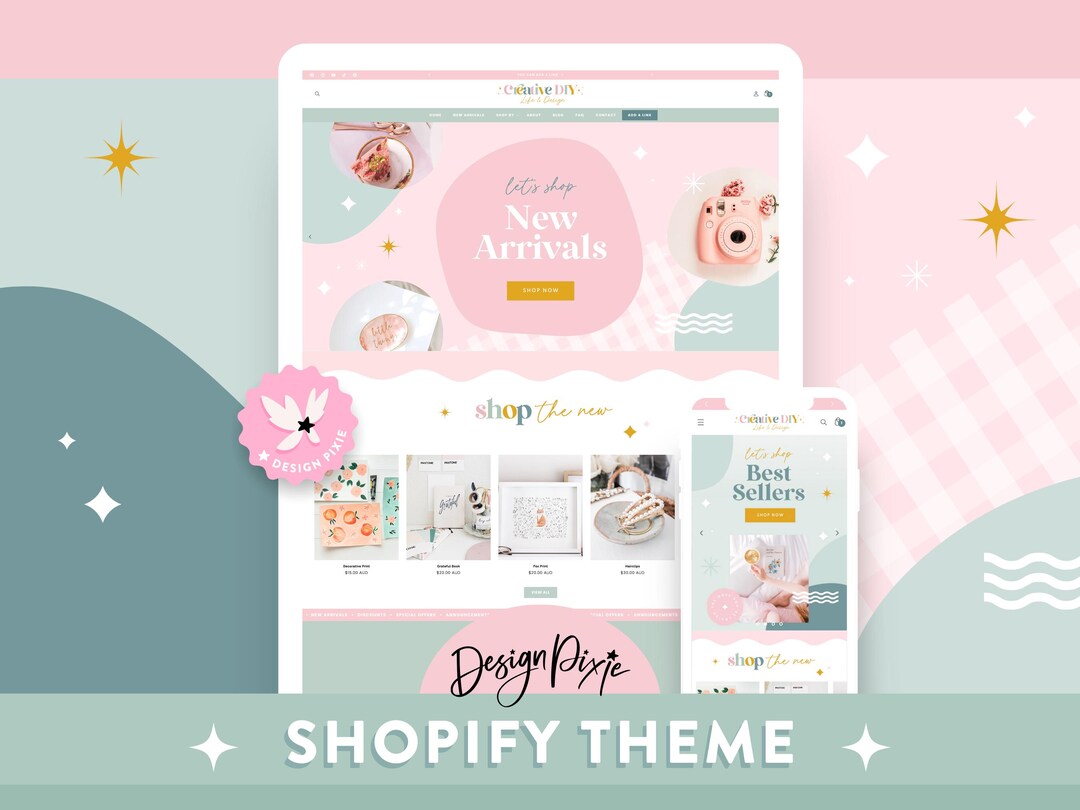Cute Pastel Shopify Theme Template for a Creative Boutique Website ...