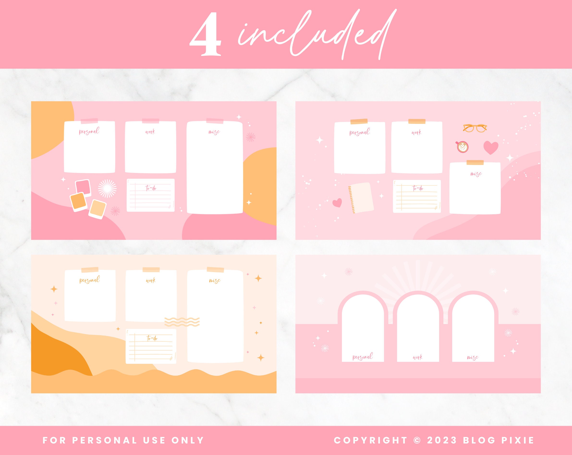 Desktop Organizer Wallpaper Pink Desktop Background Cute - Etsy