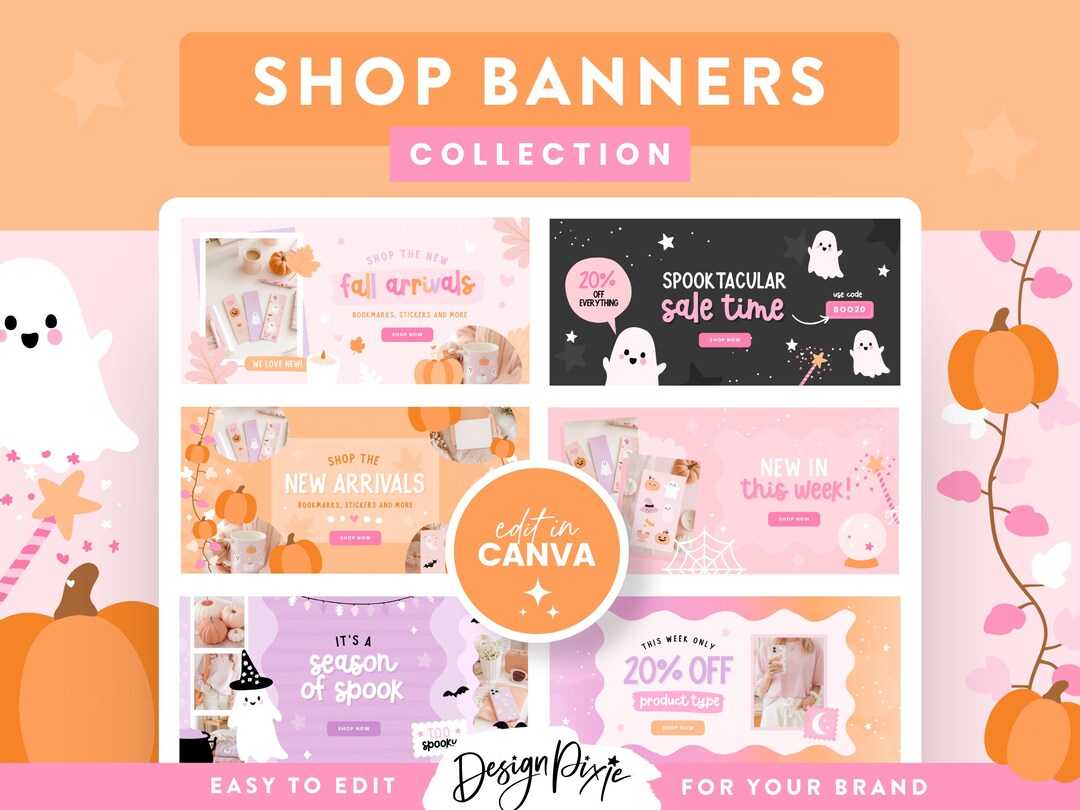 Halloween Shopify Banner Templates - Cute Fall Canva Editable Website ...