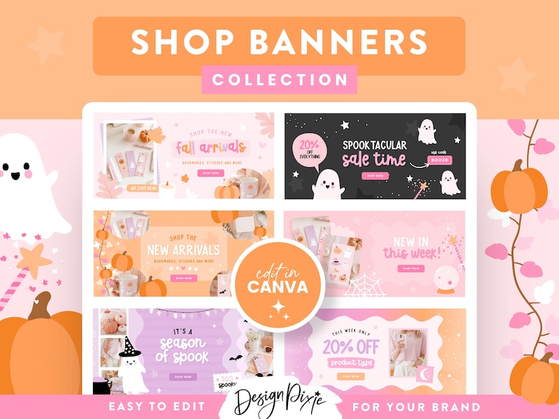 Halloween Shopify Banner Templates - Cute Fall Canva Editable Website ...