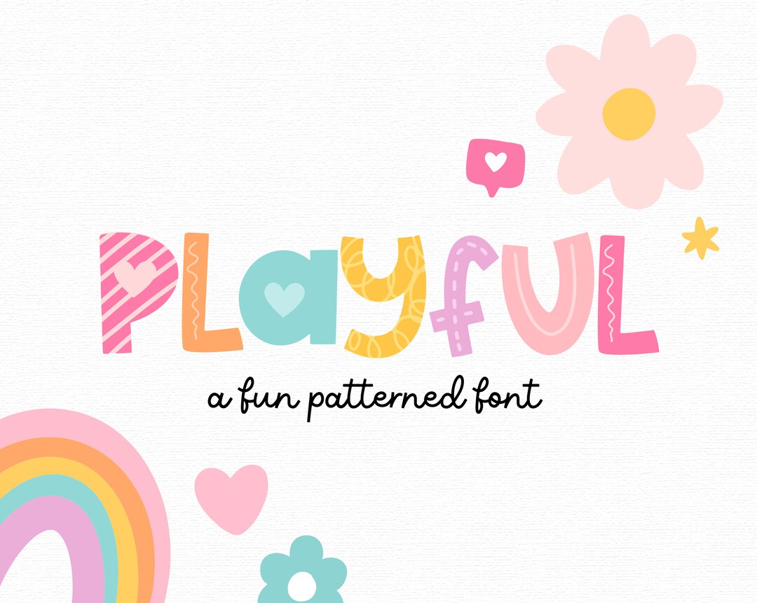 Playful Font With Hearts and Patterns - Cute Fonts for Procreate - Pattern Font - Decorative ...