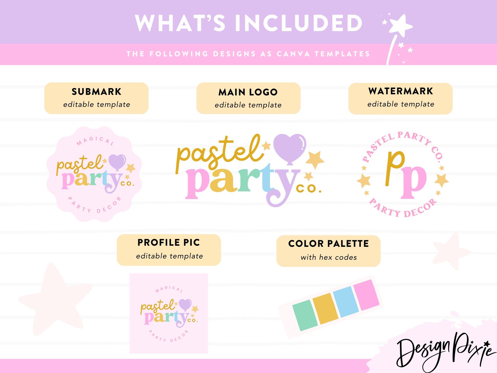 Pastel Party Logo Template - Canva Editable Logo Design With Balloons ...