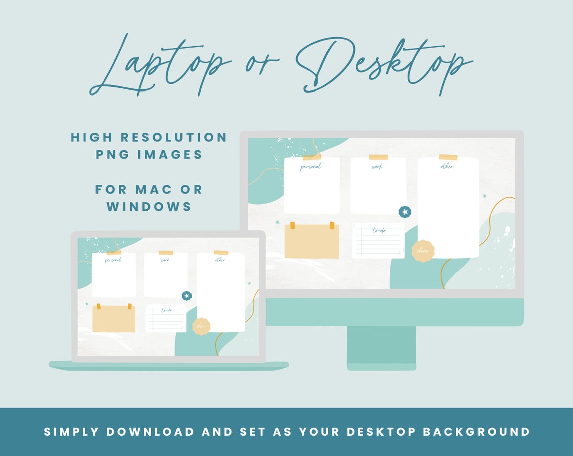 Desktop Organizer Blue Wallpaper Background Aesthetic - Etsy