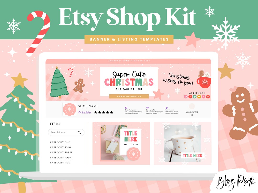 Christmas Etsy Banner Kit - Etsy Shop Templates Canva - Holiday Etsy ...