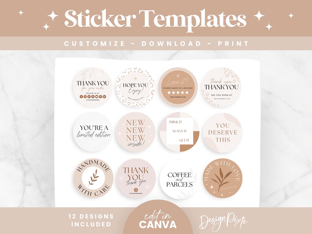 Minimal Neutral Sticker Templates Canva - Circle Thank You Sticker ...