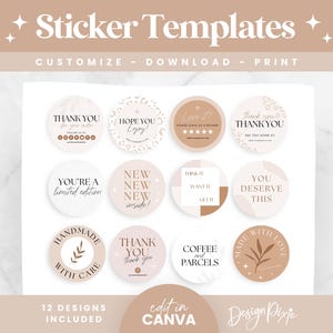 Minimal Neutral Sticker Templates Canva - Circle Thank You Sticker ...