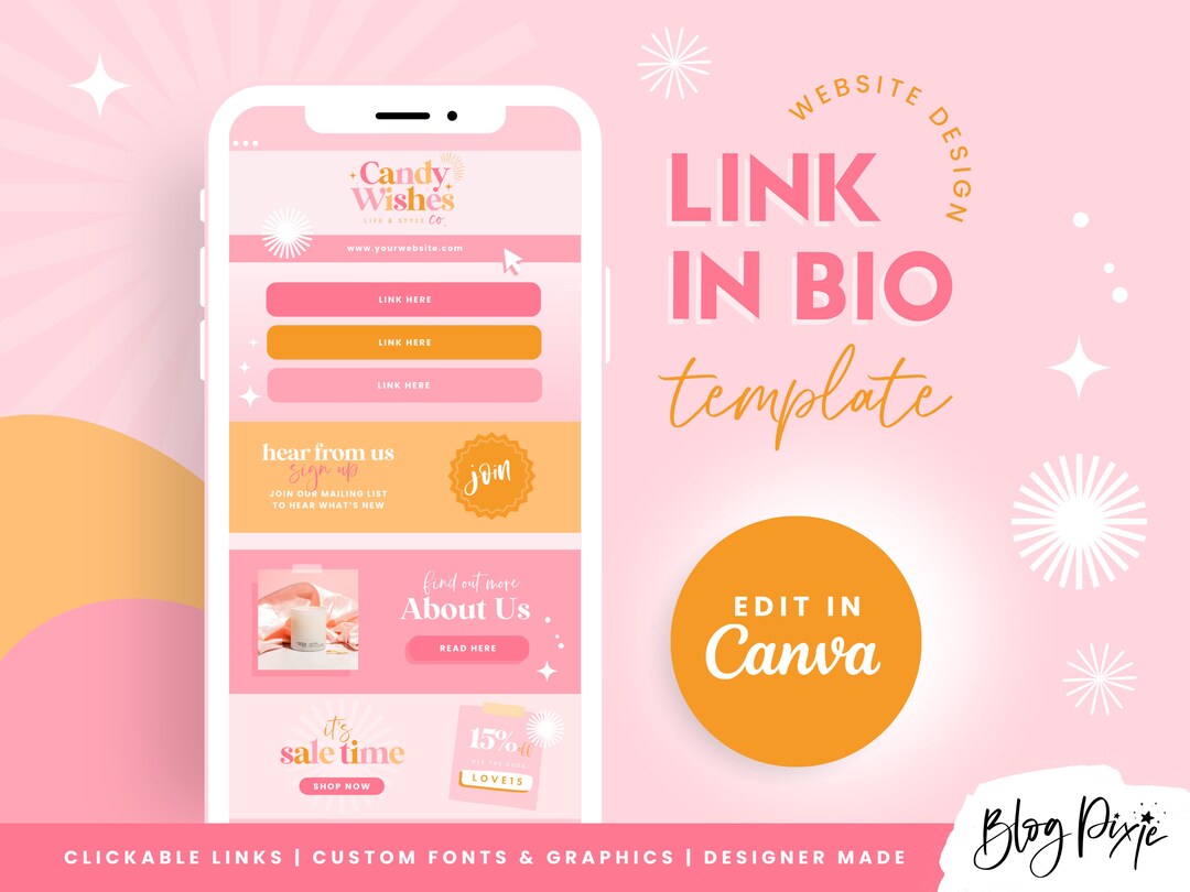 Pink Link in Bio Website Template Canva Links Website Instagram Landing Page Canva Website ...