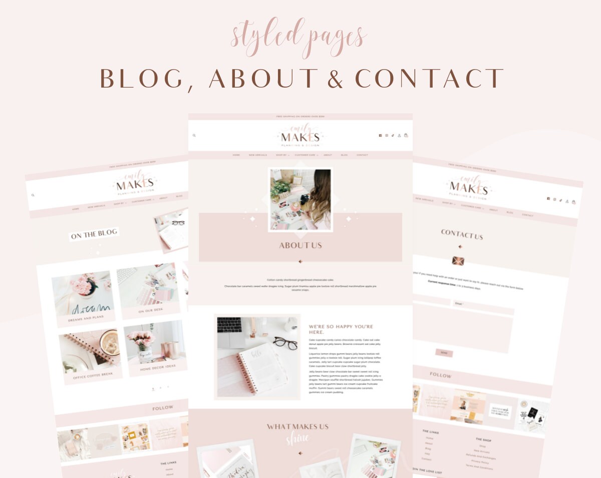 Shopify Theme Pink Rose Gold Website Template Design - Etsy Australia